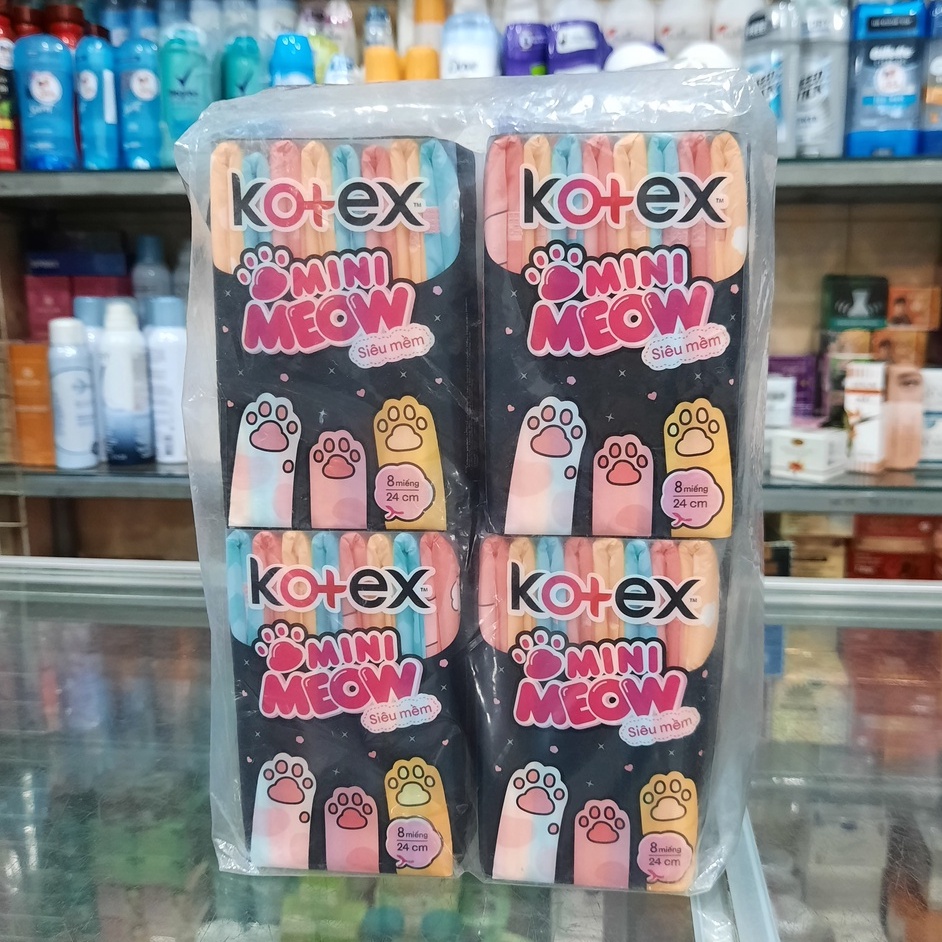 Lốc 8 gói băng vệ sinh Kotex Mini Meow siêu mềm 8 miếng - Hải Minh Mart