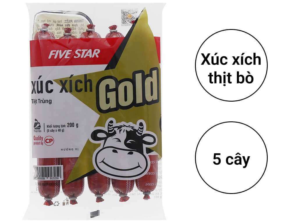 Xúc xích tiệt trùng five star Gold C.P gói 200g (5 cây x 40g) - Chợ Sỉ